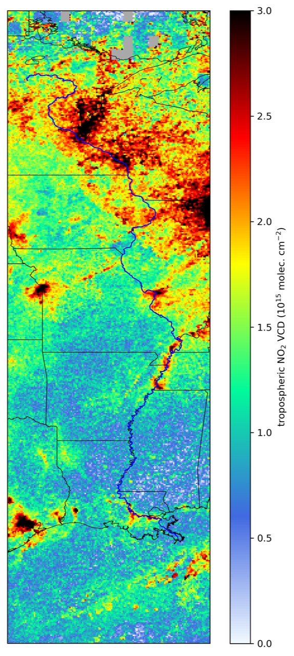 Mississippi Region Nitrogen Dioxide Distribution Map | Anthropocene ...