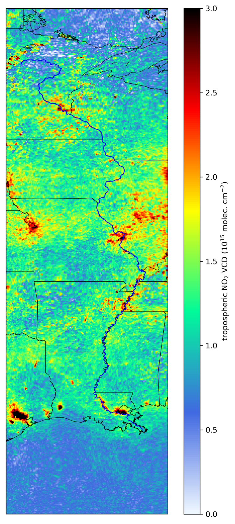 Mississippi Region Nitrogen Dioxide Distribution Map | Anthropocene ...