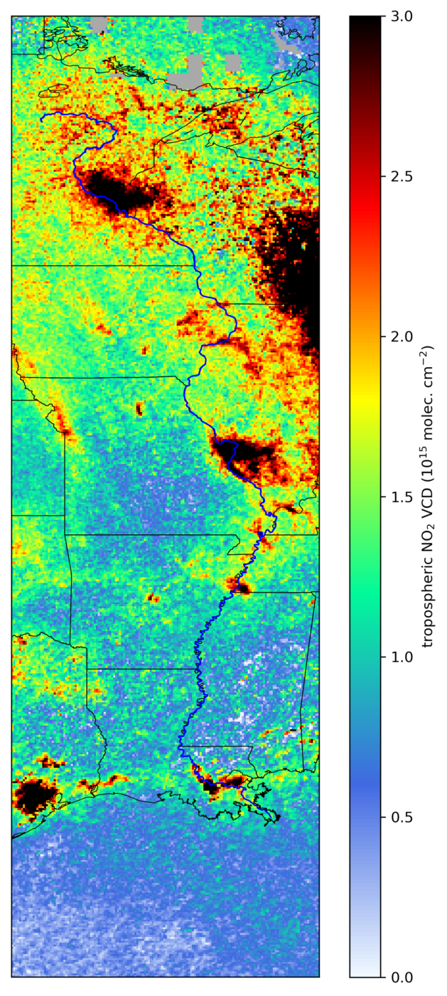 Mississippi Region Nitrogen Dioxide Distribution Map | Anthropocene ...